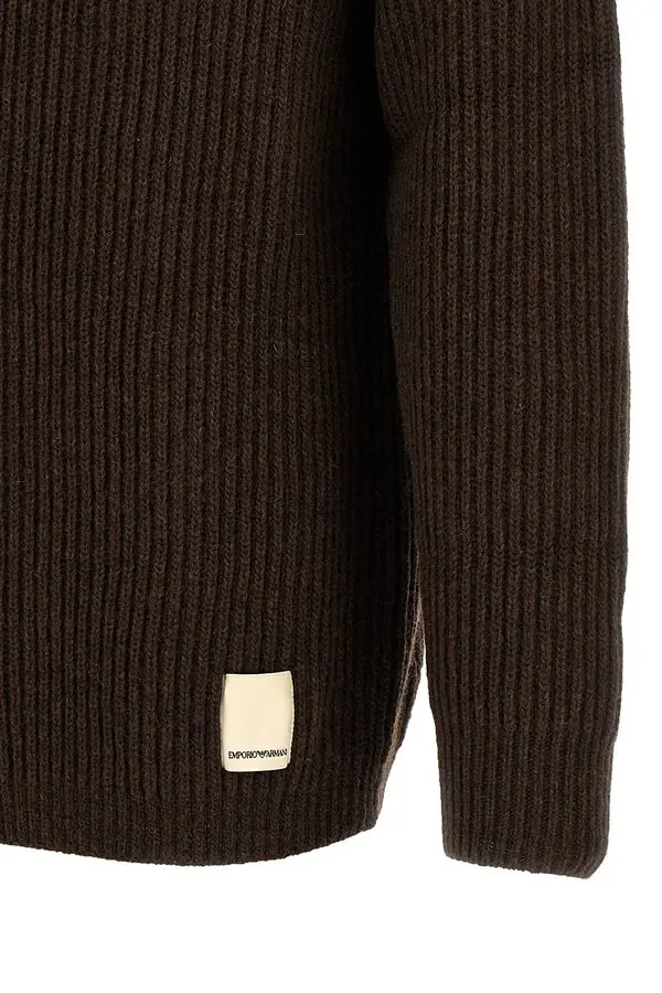 Emporio Armani Fisherman's Knit Long Sleeve Polo Shirt - Brown