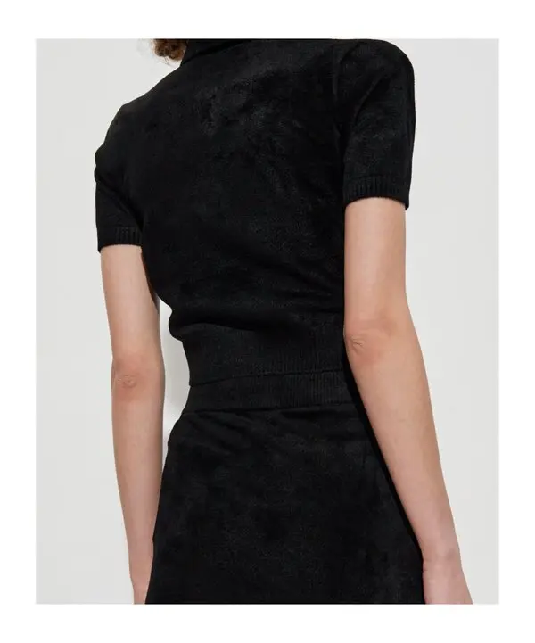 Amiri Cropped Short-sleeved Polo Shirt With Ribbed Accents And Metal Detailing