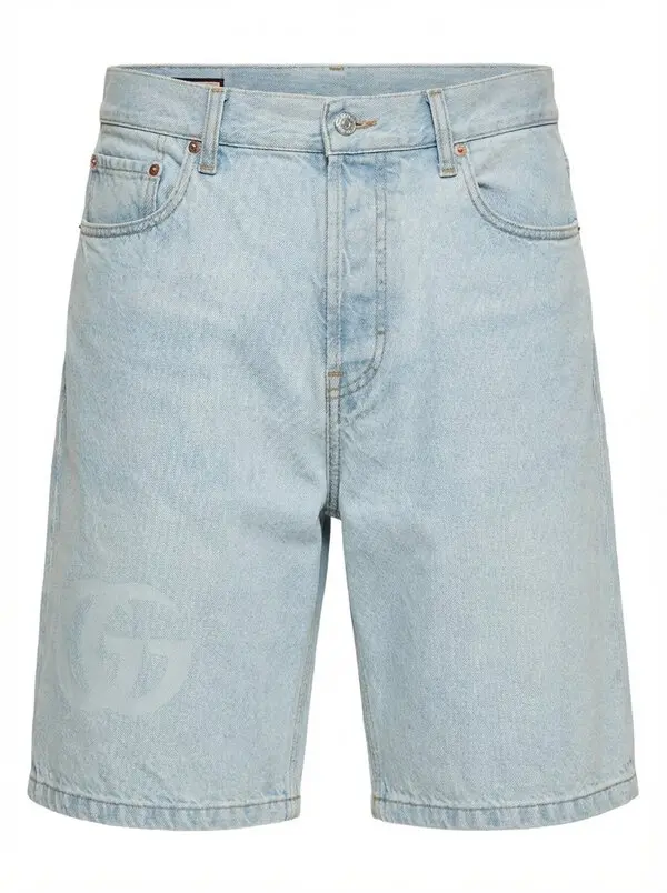 Gucci Lasered Logo Denim Shorts - Light Blue