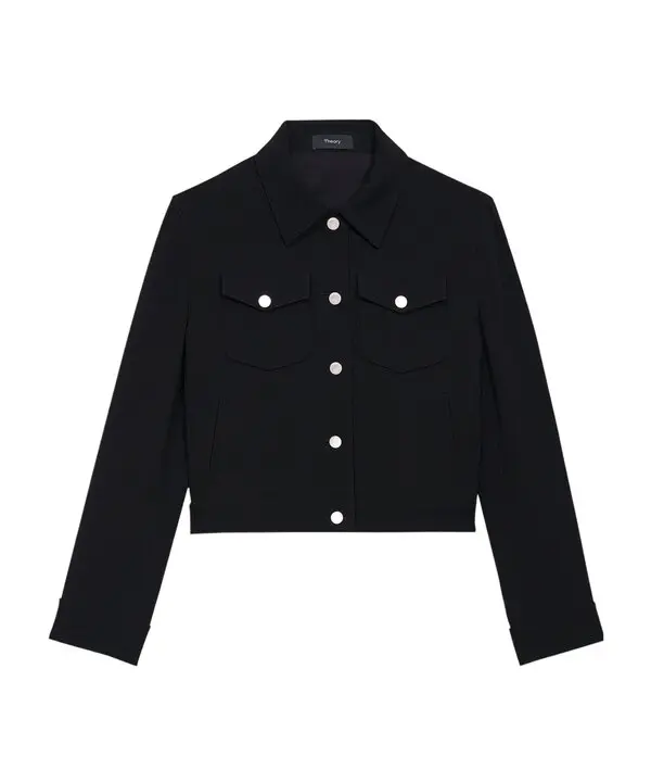 Theory Shrunken Trucker Jacket With Button Details - Black
