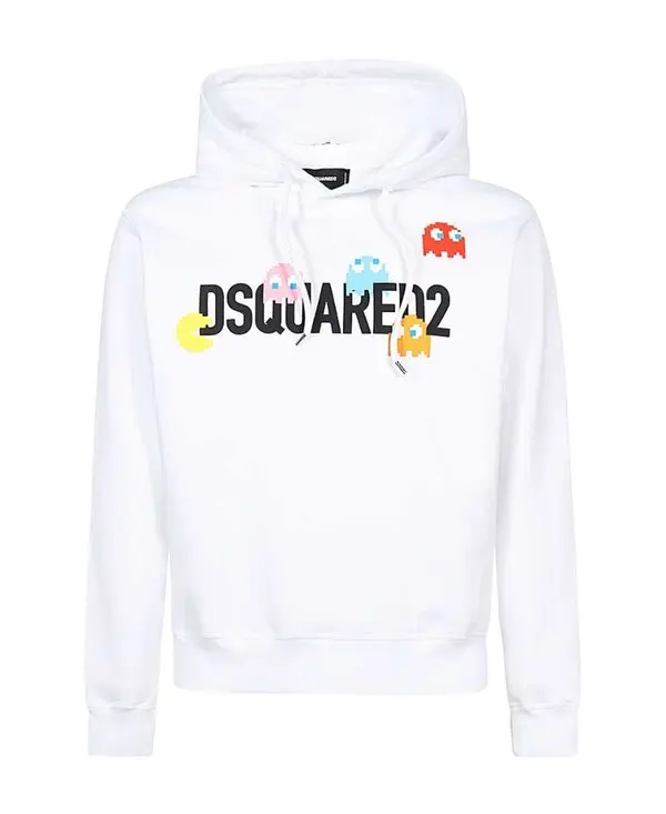 Dsquared2 Logo Printed Drawstring Hoodie - White