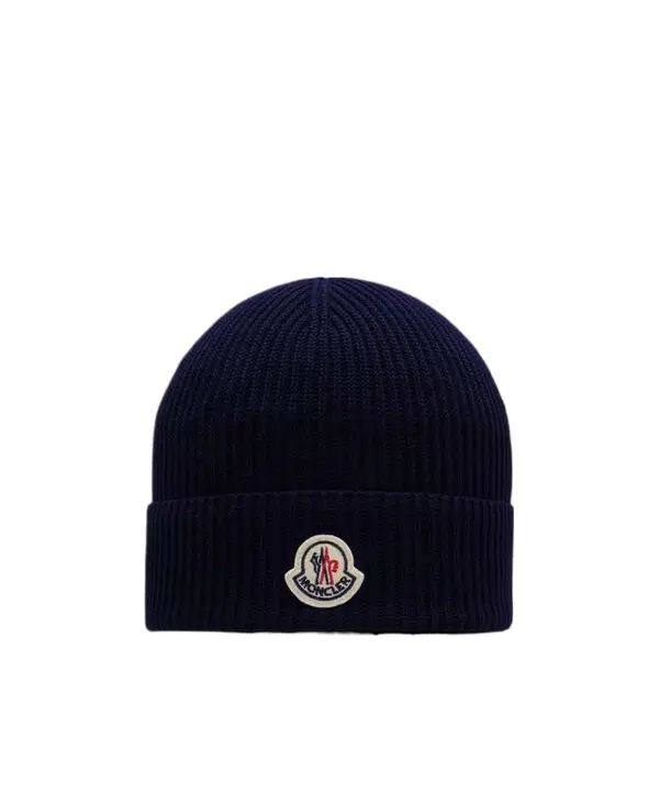 Moncler Logo Patch Ribbed-knit Beanie - Blue