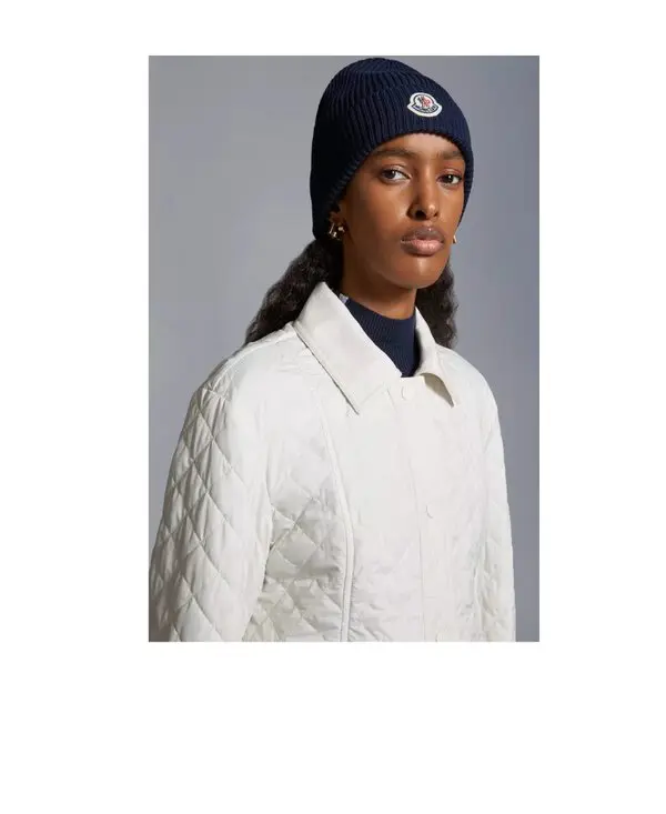 Moncler Logo Patch Ribbed-knit Beanie - Blue
