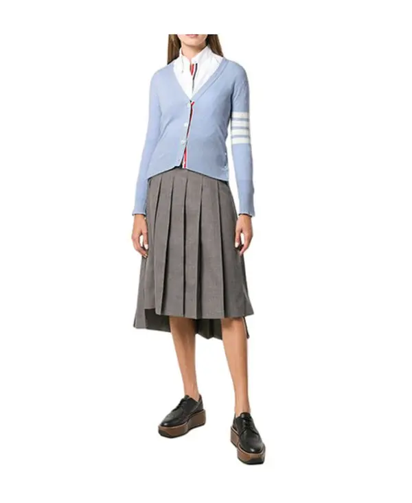 Thom Browne Four-bar V-neck Cardigan - Light Blue