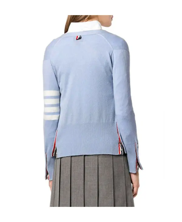 Thom Browne Four-bar V-neck Cardigan - Light Blue