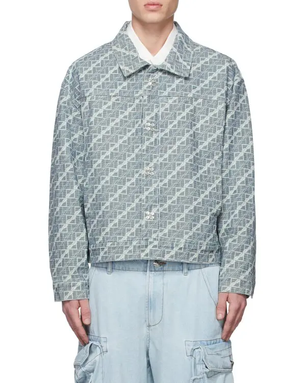 We11Done Logo Print Denim Jacket - Gray