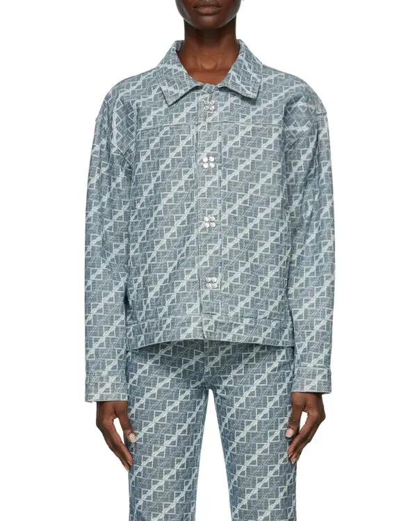 We11Done Logo Print Denim Jacket - Gray
