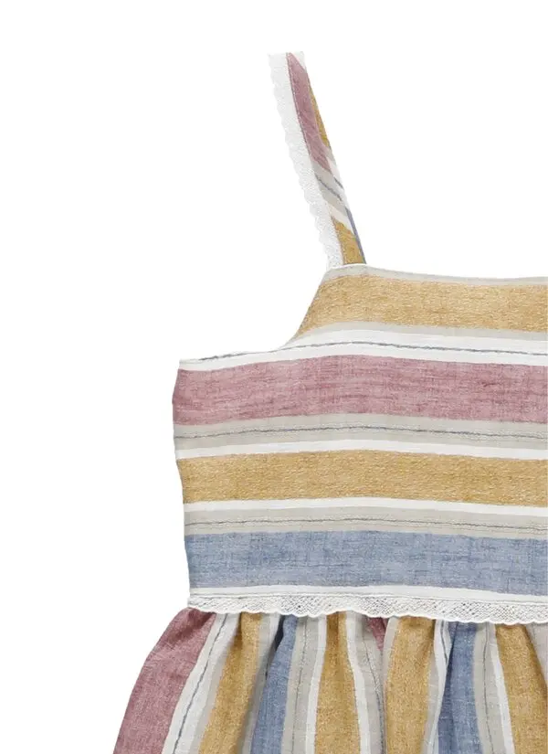 IL GUFO Striped Pleated Dress With Fringe Detail