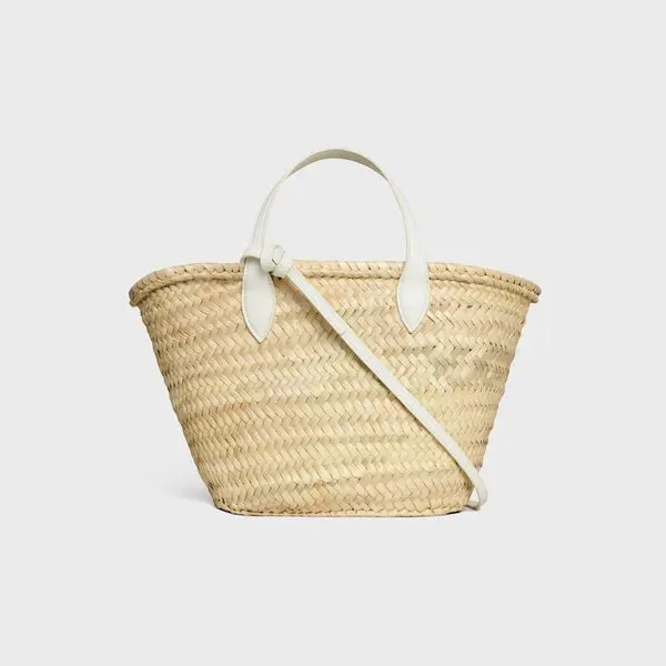 Celine Teen Triomphe Panier In Palm Leaves And Calfskin - White