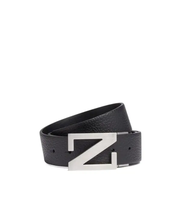 Zegna Logo Plaque Buckle Belt - Black