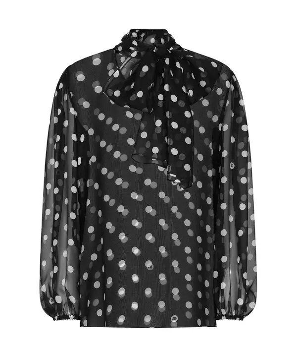 Dolce & Gabbana Polka Dot Pussy Bow Blouse - Black