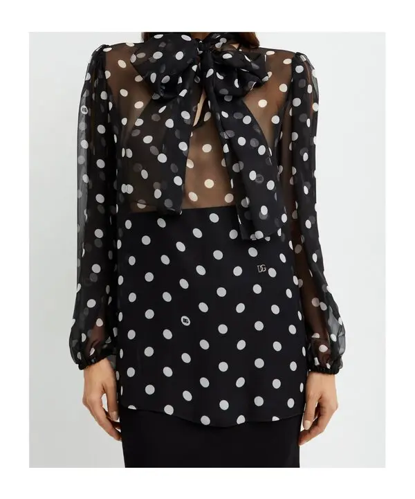 Dolce & Gabbana Polka Dot Pussy Bow Blouse - Black