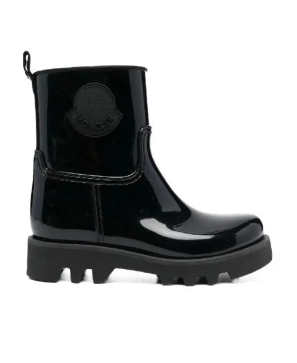 Moncler Logo Patch Round Toe Rain Boots - Black