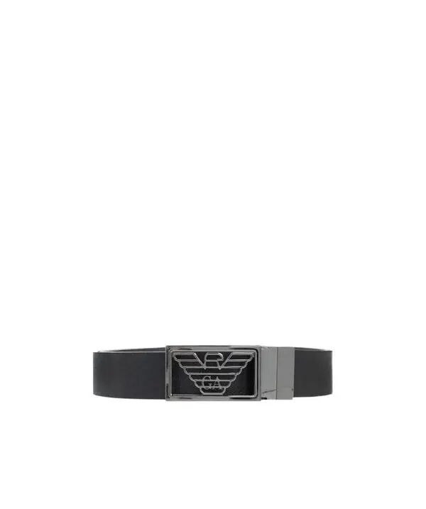 Emporio Armani Logo Buckle Leather Belt - Black