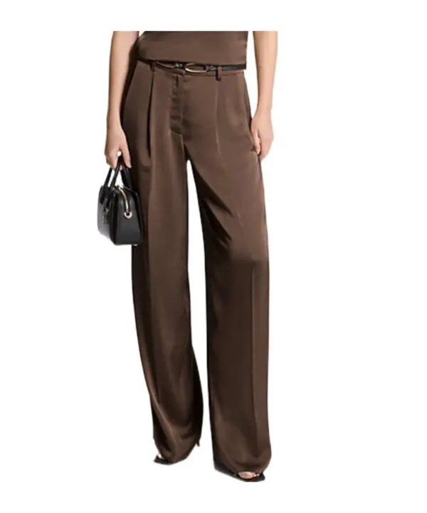 Michael Kors Drapey Satin Wide Leg Pants - Chocolate-colored