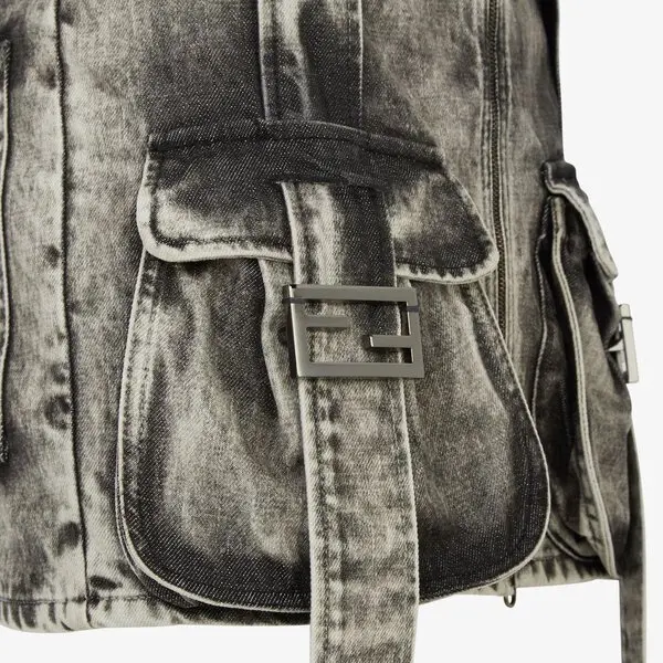 Fendi Cotton Denim Skirt With Ff Buckle Detailing - Black