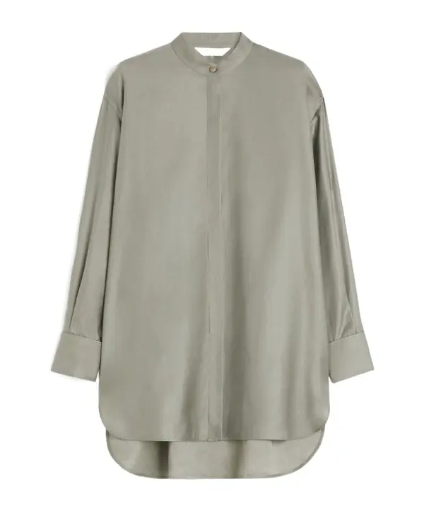 Max Mara Mandarin Collar Long-sleeved Cotton Satin Shirt - Sage Green