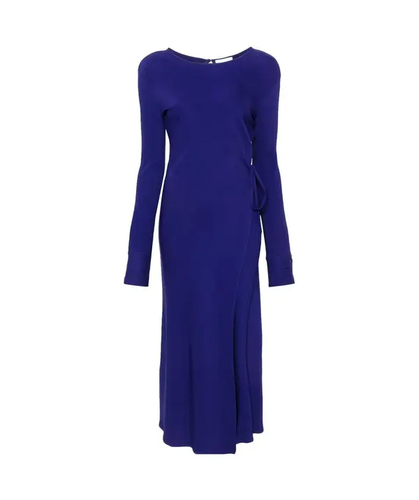 FORTE_FORTE Cady Crepe Wrapover Dress With Long Sleeves And Crew Neck - Bluette