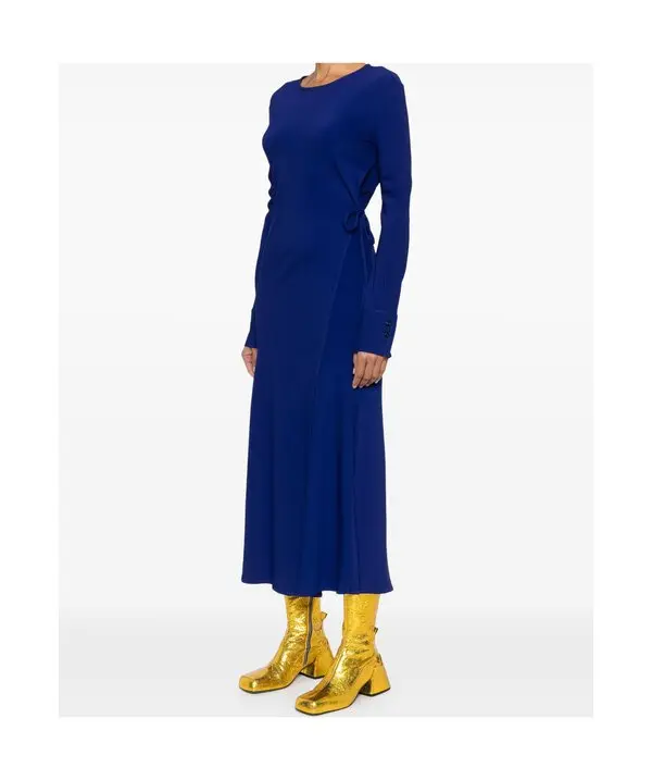 FORTE_FORTE Cady Crepe Wrapover Dress With Long Sleeves And Crew Neck - Bluette
