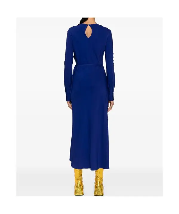 FORTE_FORTE Cady Crepe Wrapover Dress With Long Sleeves And Crew Neck - Bluette