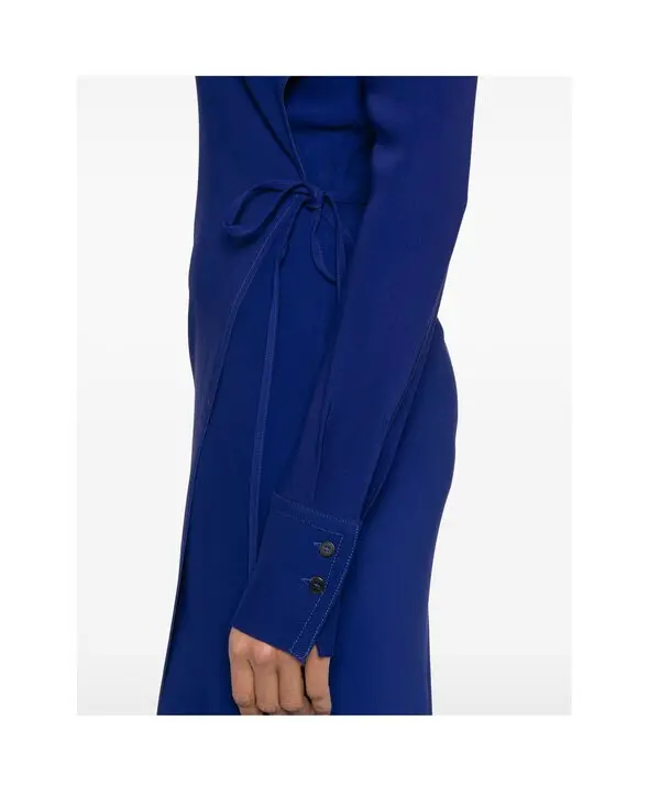 FORTE_FORTE Cady Crepe Wrapover Dress With Long Sleeves And Crew Neck - Bluette