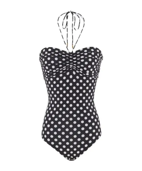 Saint Laurent Dotted Bustier Swimsuit - Black