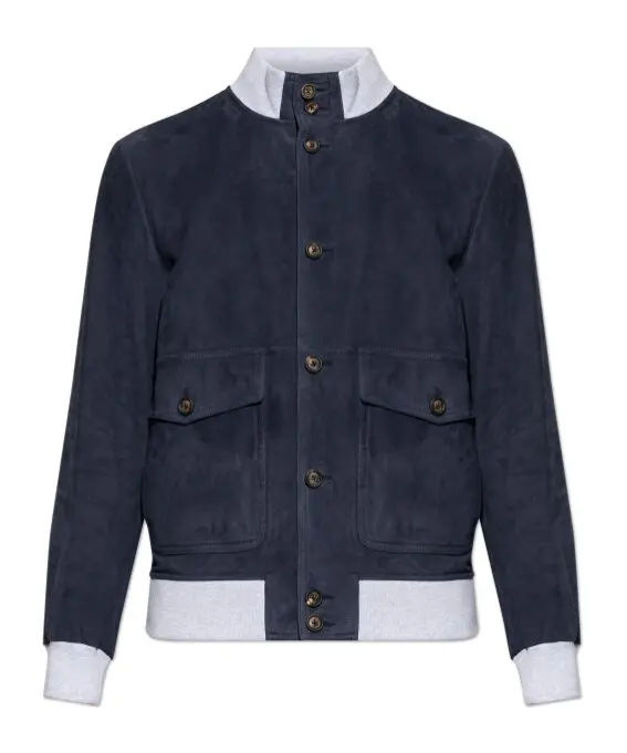 Eleventy Flap Pocket Suede Jacket - Navy