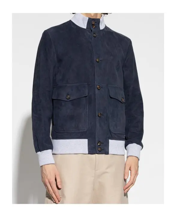 Eleventy Flap Pocket Suede Jacket - Navy