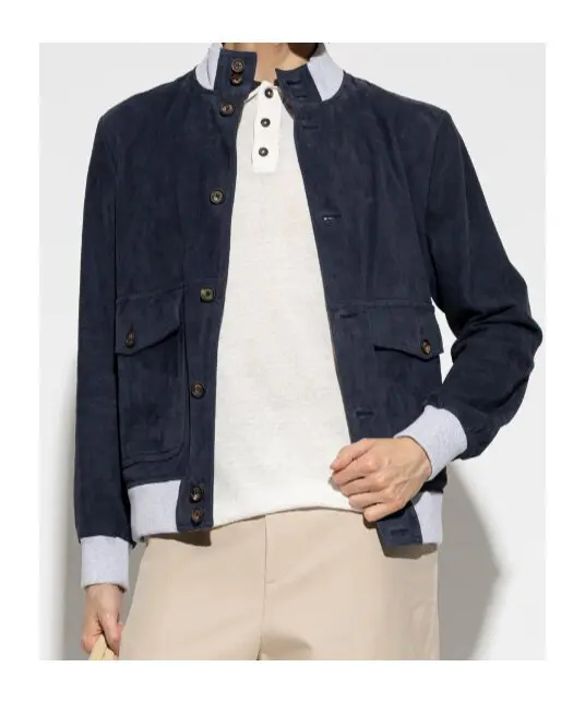 Eleventy Flap Pocket Suede Jacket - Navy