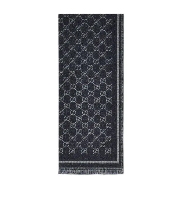 Gucci Gg Wool Scarf - Dark Blue