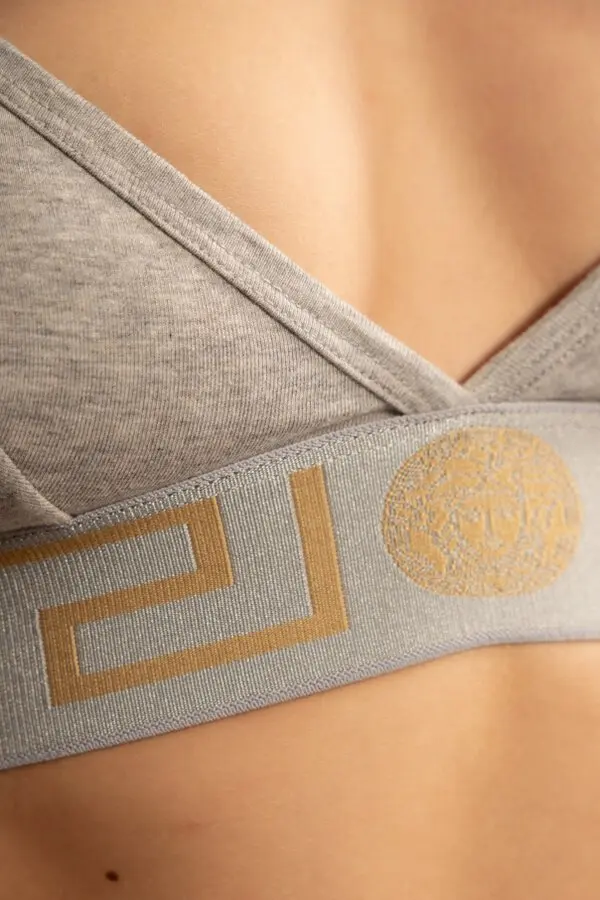 Versace Logo-detailed Bra - Gray