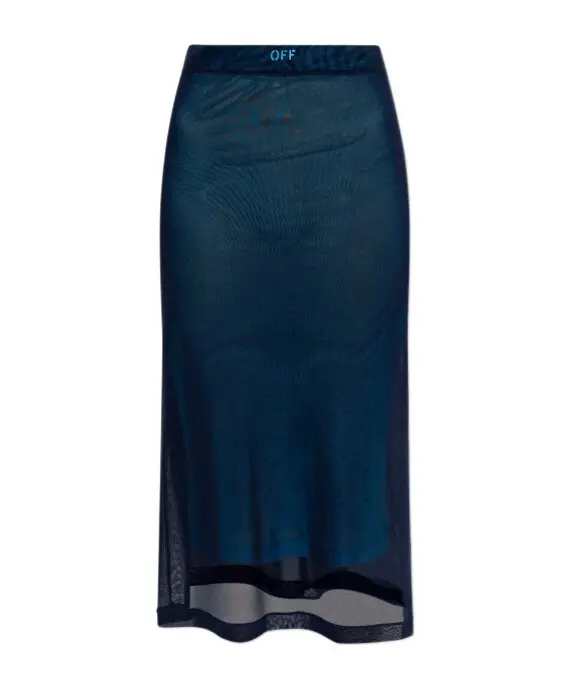 Off-White Straight Hem Mesh Midi Skirt With Logo Detail