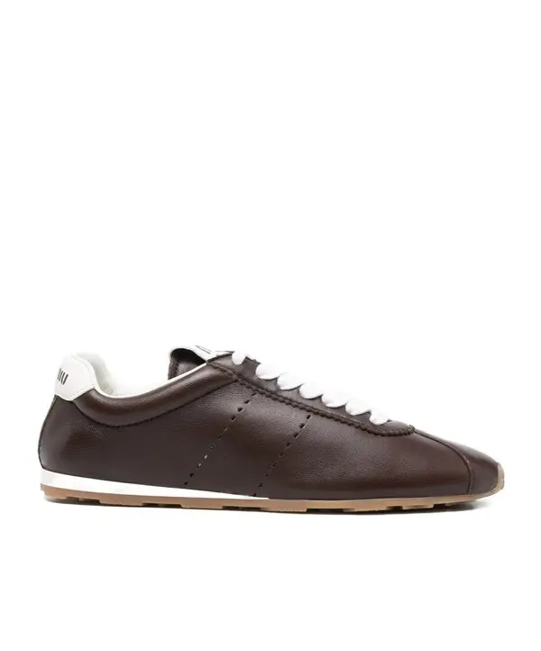 Miu Miu Leather Lace-up Sneakers - Black