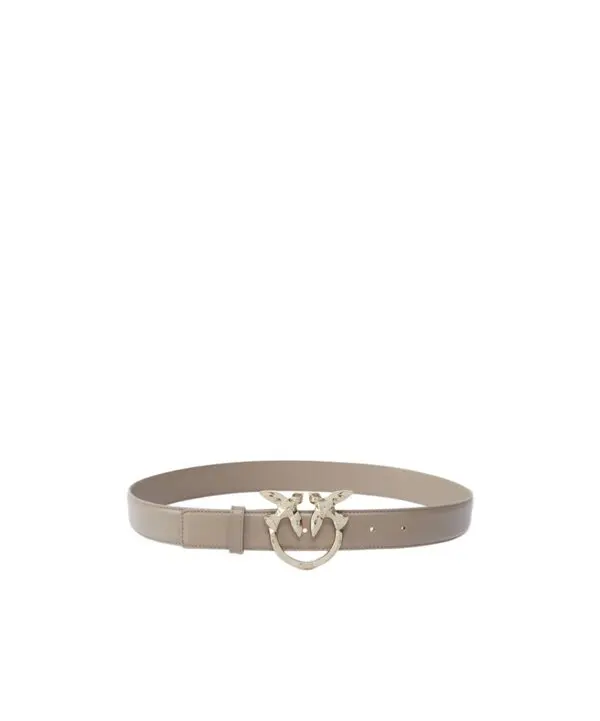Pinko Galleria Leather Belt With Birds Buckle - Nude
