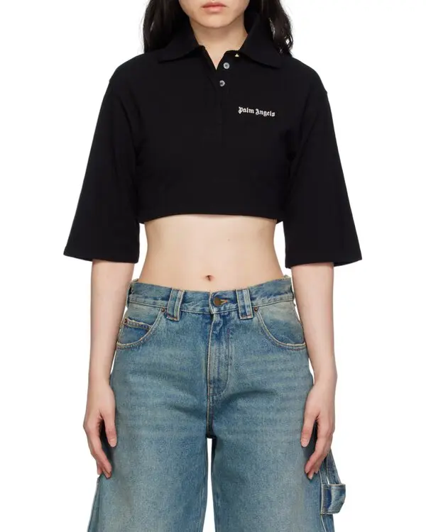 Palm Angels Cropped Logo Embroidered Polo Shirt