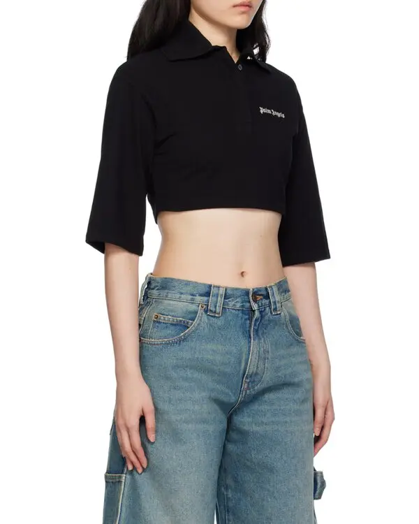 Palm Angels Cropped Logo Embroidered Polo Shirt