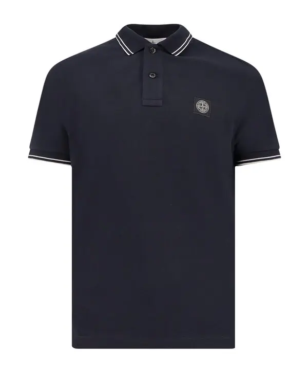 Stone Island Logo Patch Buttoned Polo Shirt - Blue