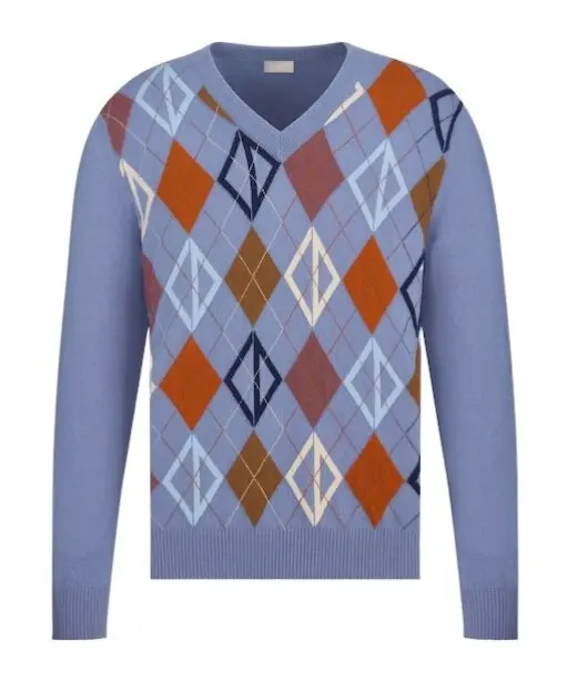 Dior V-neck Cashmere Sweater With Cd Diamond Argyle Pattern - Blue