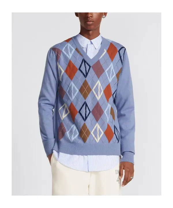 Dior V-neck Cashmere Sweater With Cd Diamond Argyle Pattern