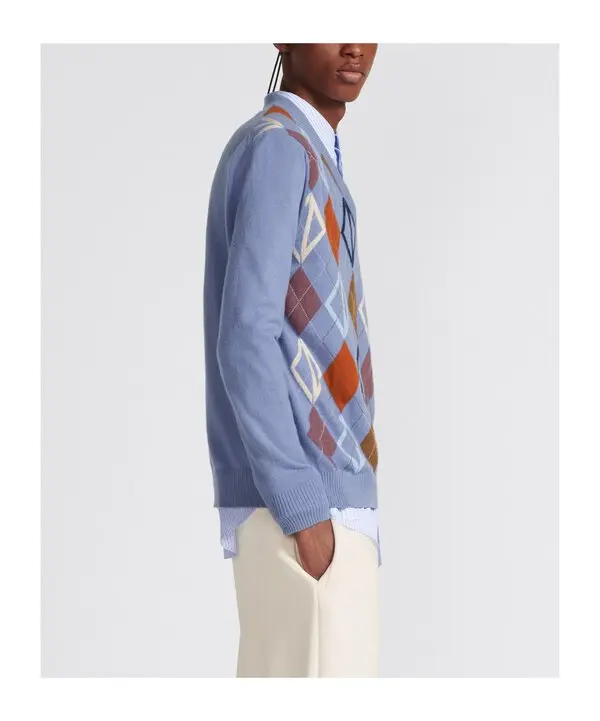 Dior V-neck Cashmere Sweater With Cd Diamond Argyle Pattern