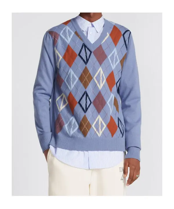 Dior V-neck Cashmere Sweater With Cd Diamond Argyle Pattern