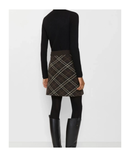 Burberry Checked Knitted Skirt - Truffle Brown
