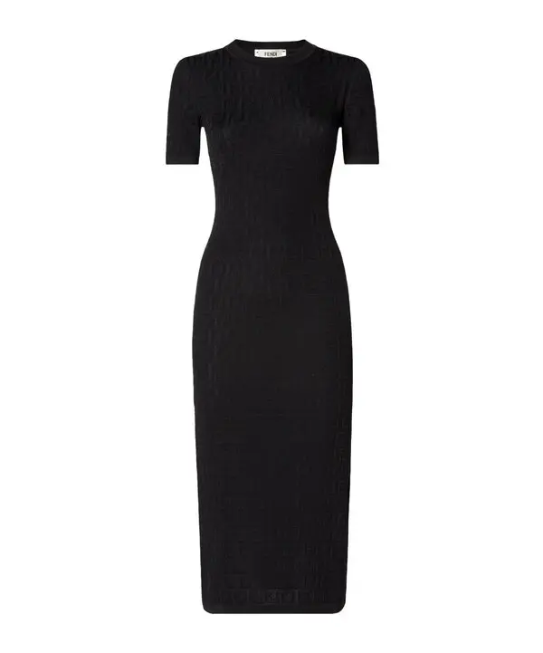 Fendi Ff Motif Short Sleeve Knit Dress - Black