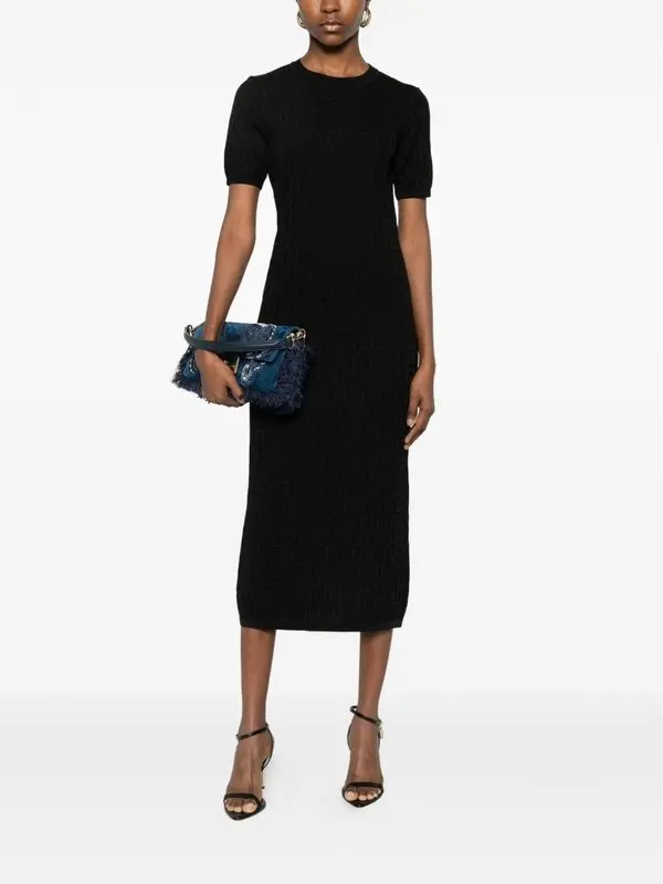 Fendi Ff Motif Fitted Midi Dress - Black