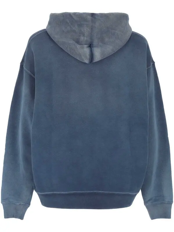 Off-White Logo Printed Drawstring Hoodie - Blue