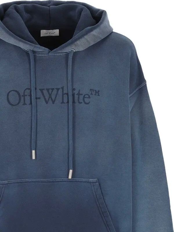 Off-White Logo Printed Drawstring Hoodie - Blue
