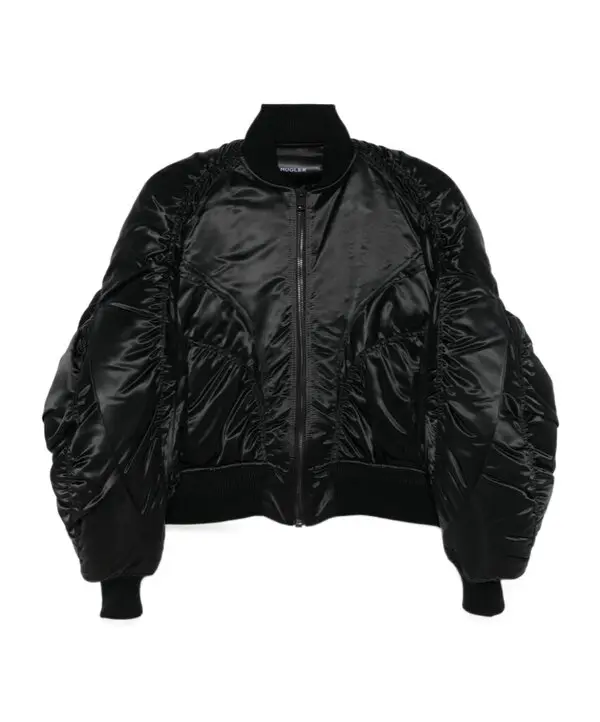 MUGLER Long-sleeved Zip-up Bomber Jacket - Black