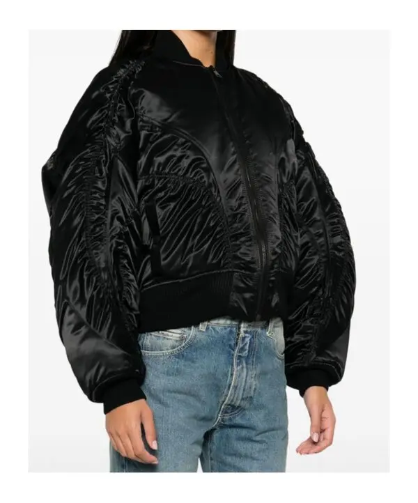 MUGLER Long-sleeved Zip-up Bomber Jacket - Black