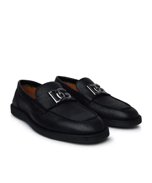 Dolce & Gabbana Logo Plaque Almond Toe Loafers - Black