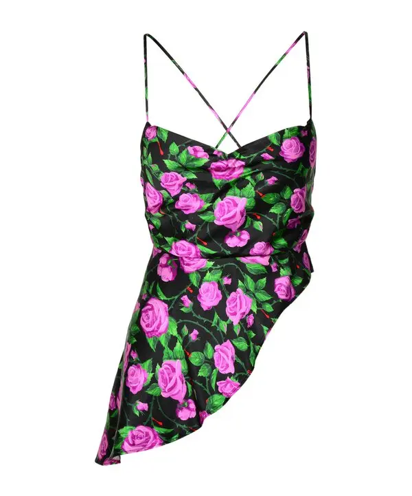 CHIARA FERRAGNI Rose Printed Asymmetrical Hem Top
